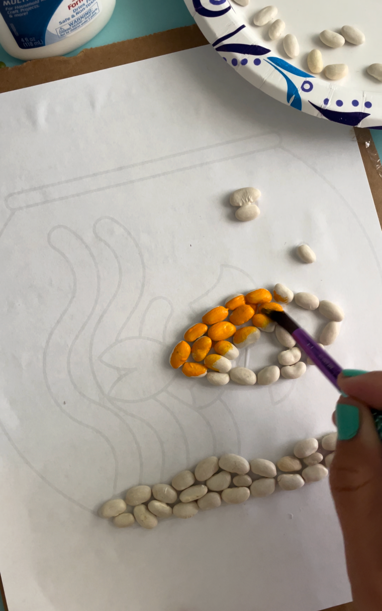 Bean Art- Kids Craft - A girl and a glue gun