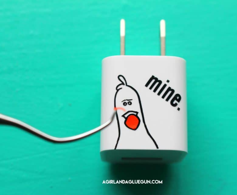 Vinyl phone charger decal - A girl and a glue gun