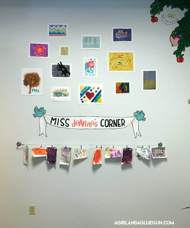 Library mural - A girl and a glue gun