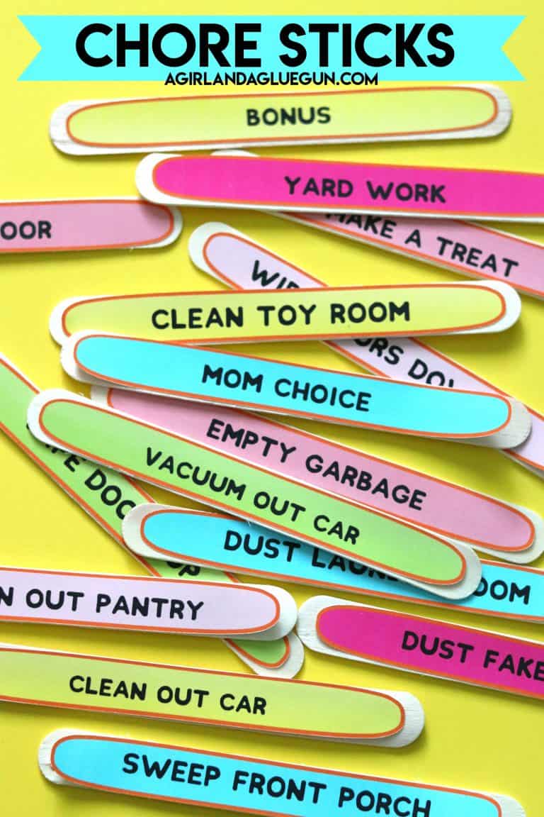 Chore sticks - A girl and a glue gun