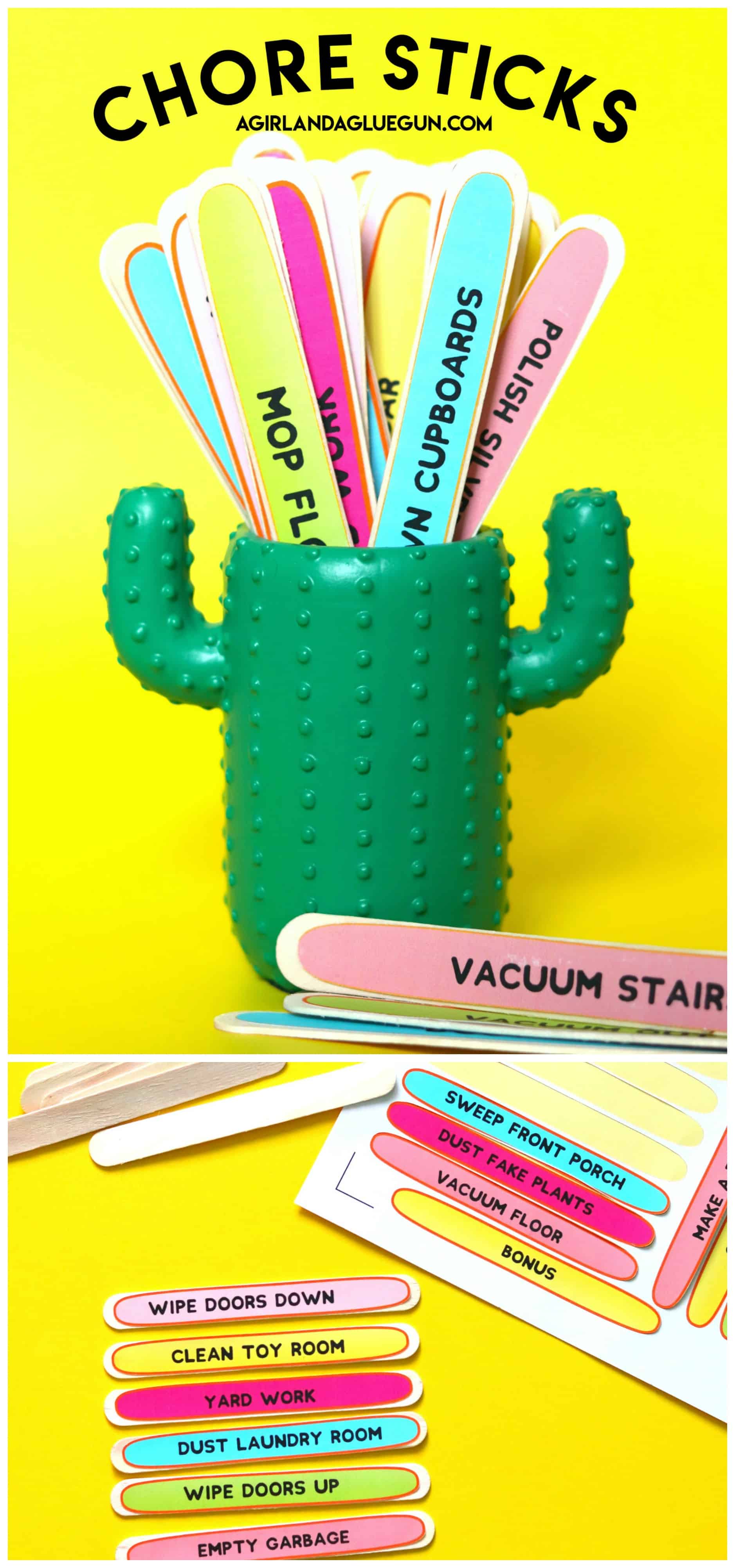 Chore sticks - A girl and a glue gun