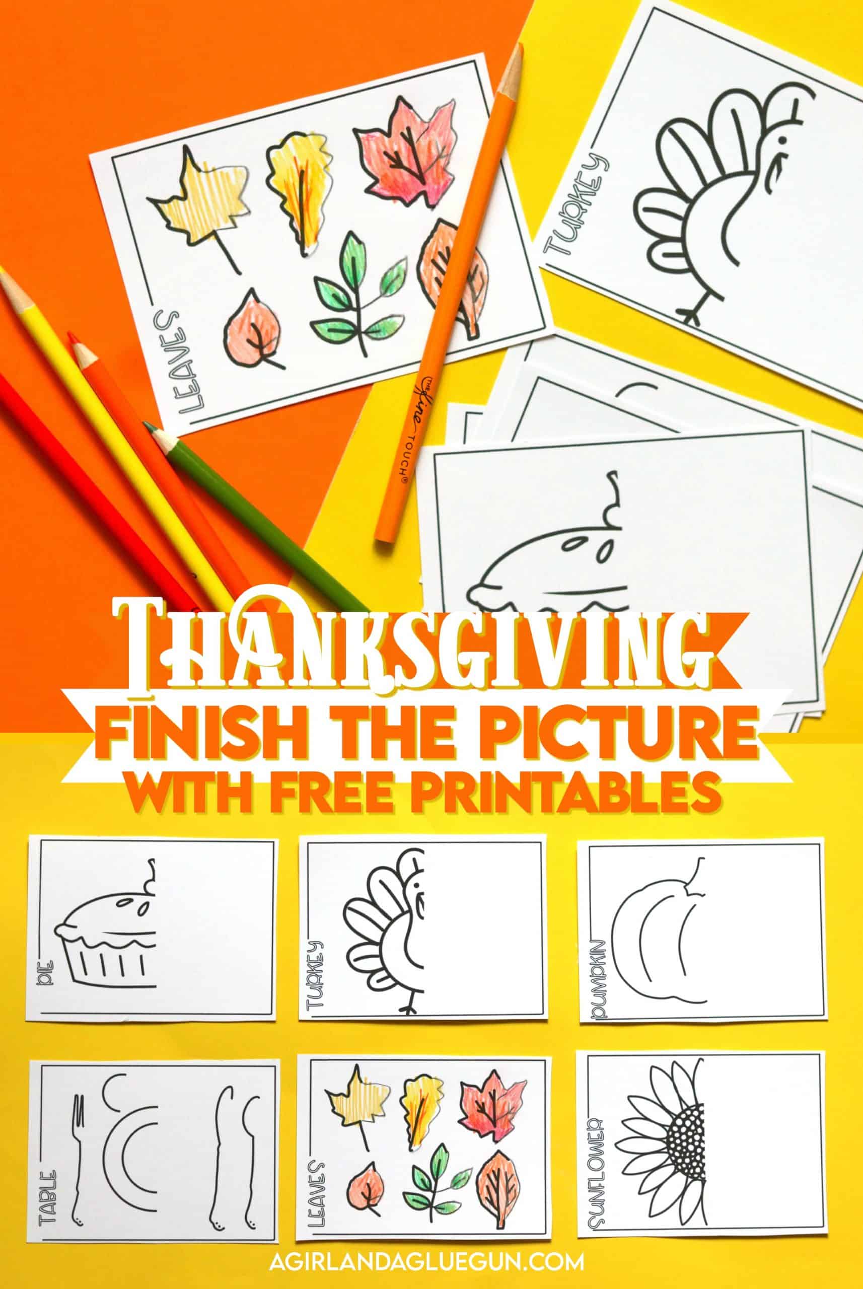 Thanksgiving finish the picture - free printable - A girl and a glue gun