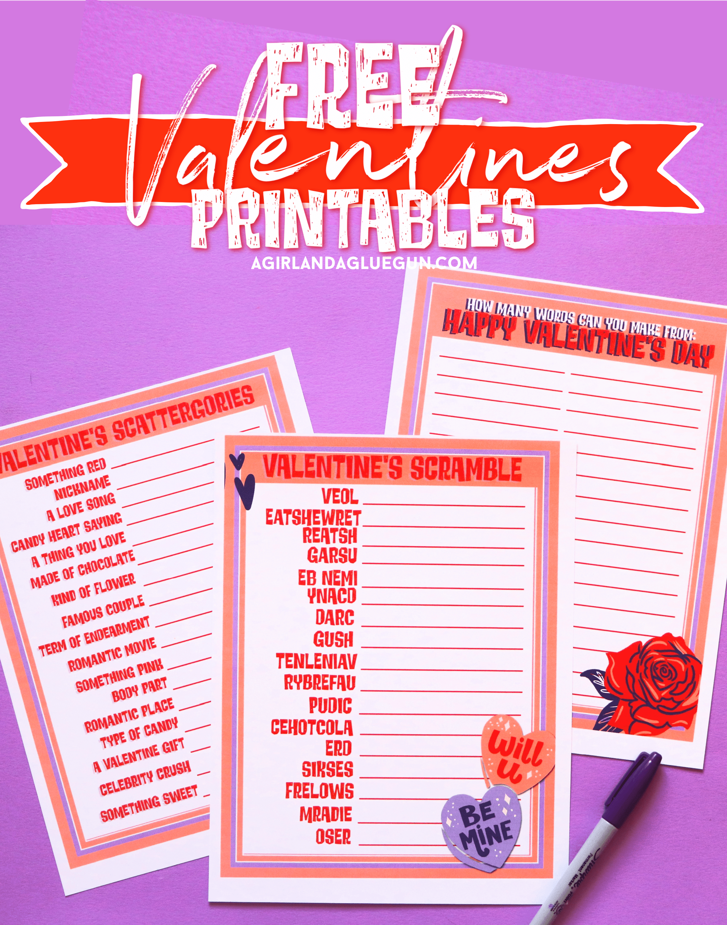 Free Valentine Game Printables - A girl and a glue gun