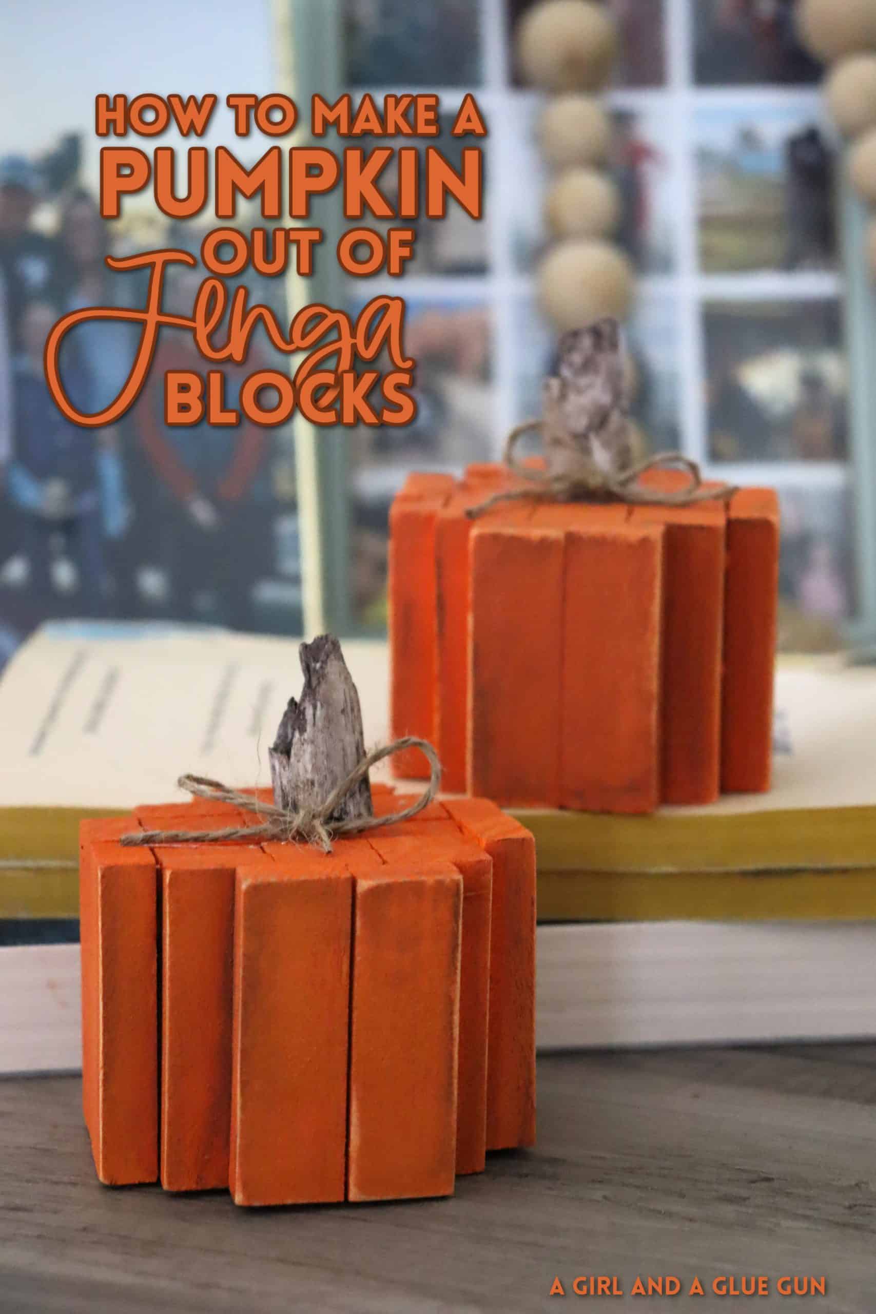 Apple or Pumpkin out of Dollar Tree Jenga blocks - A girl and a glue gun