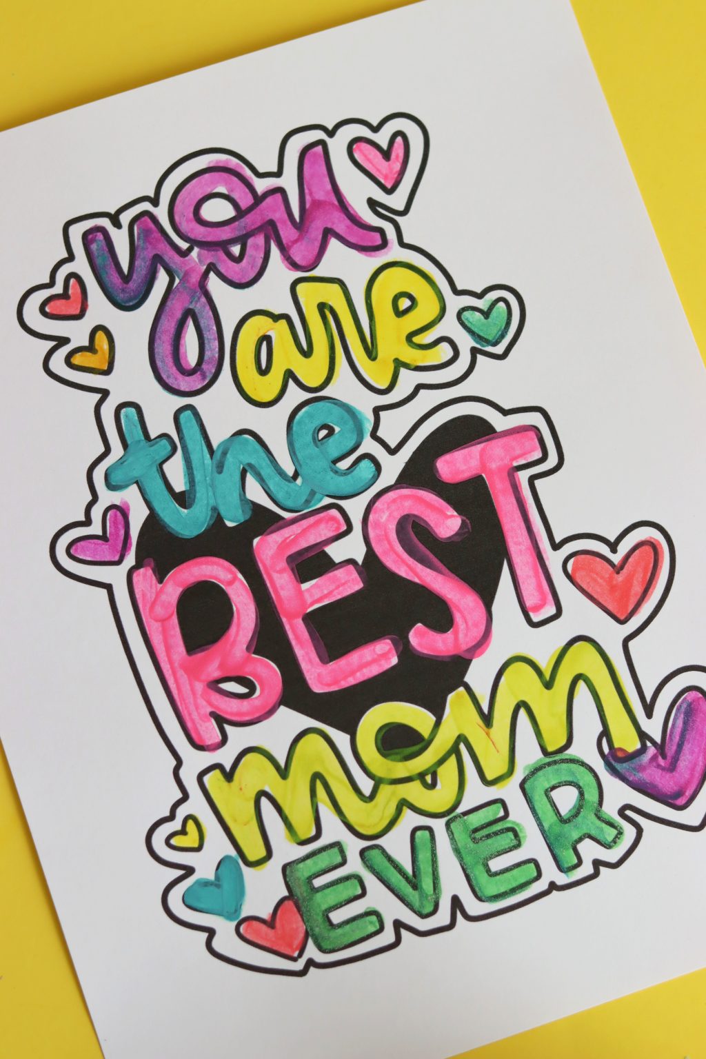 Mother's Day coloring cards - A girl and a glue gun
