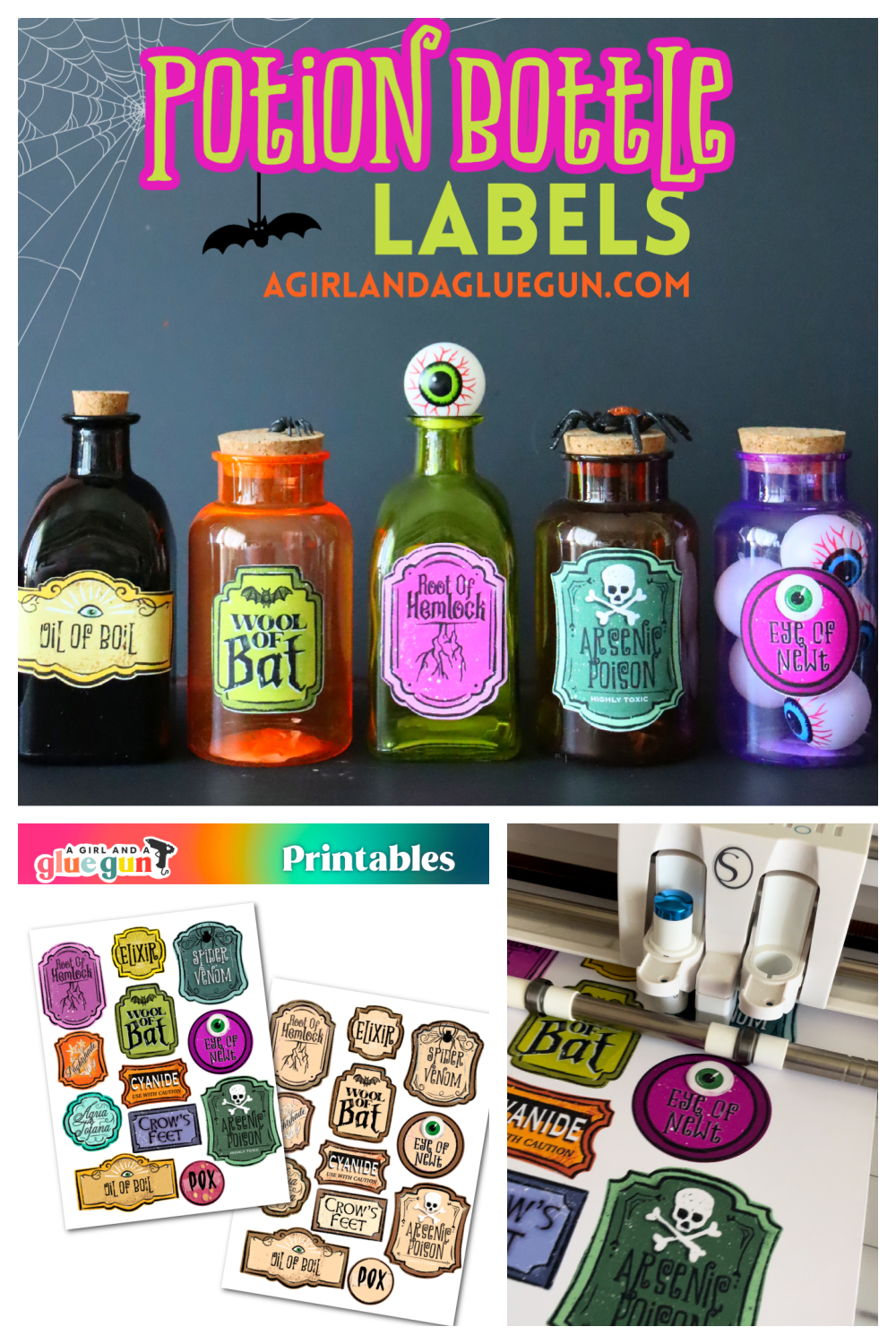 Potion bottle labels - A girl and a glue gun