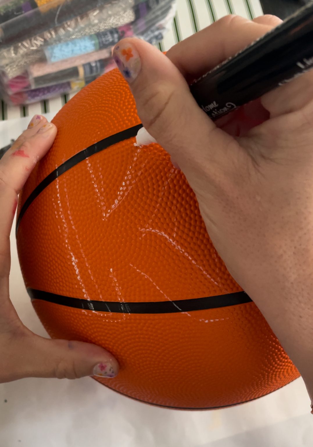 Custom Painted Basketballs - A girl and a glue gun