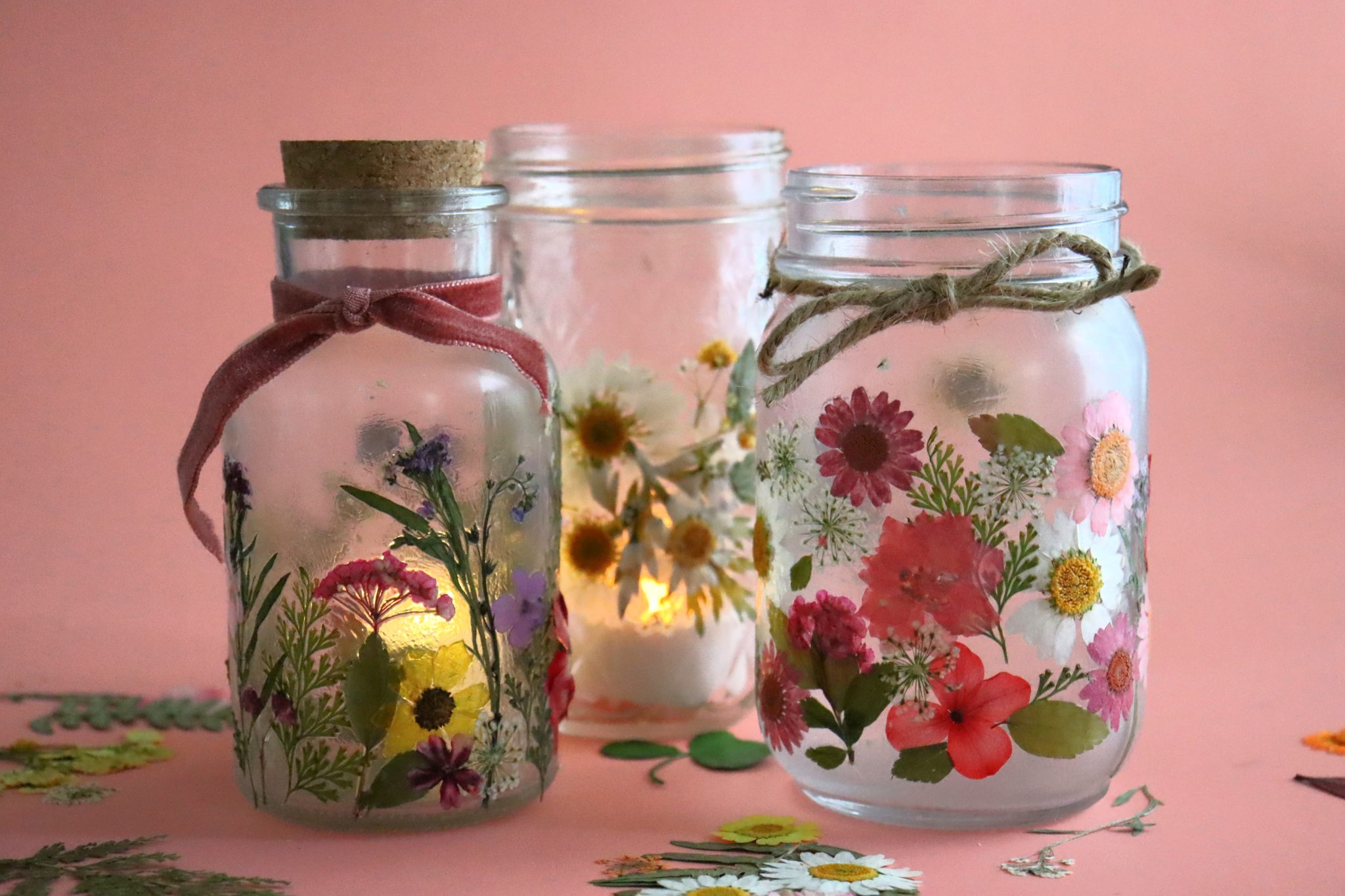 Pressed flower Jar - A girl and a glue gun