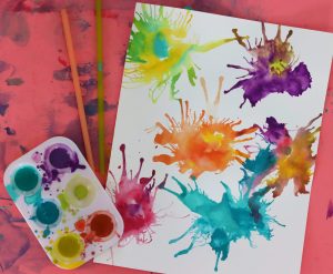 Splatter art- kids craft - A girl and a glue gun