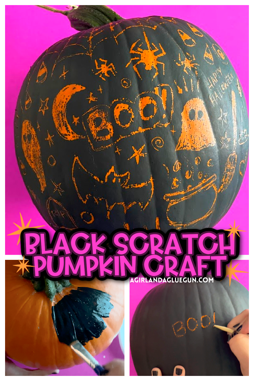 Black Scratch PUMPKIN craft - A girl and a glue gun