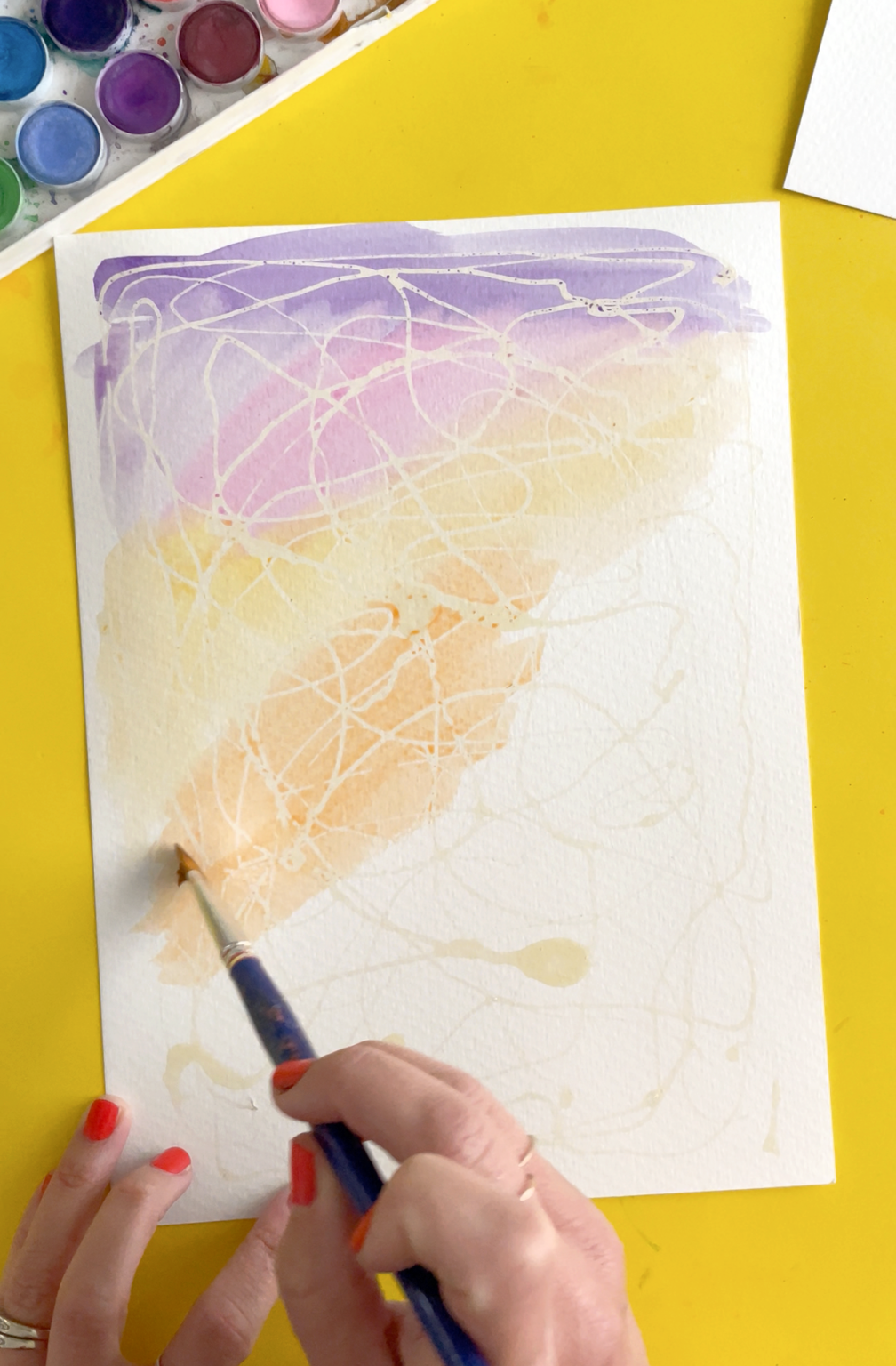 Easy Watercolor Resist Art - A girl and a glue gun