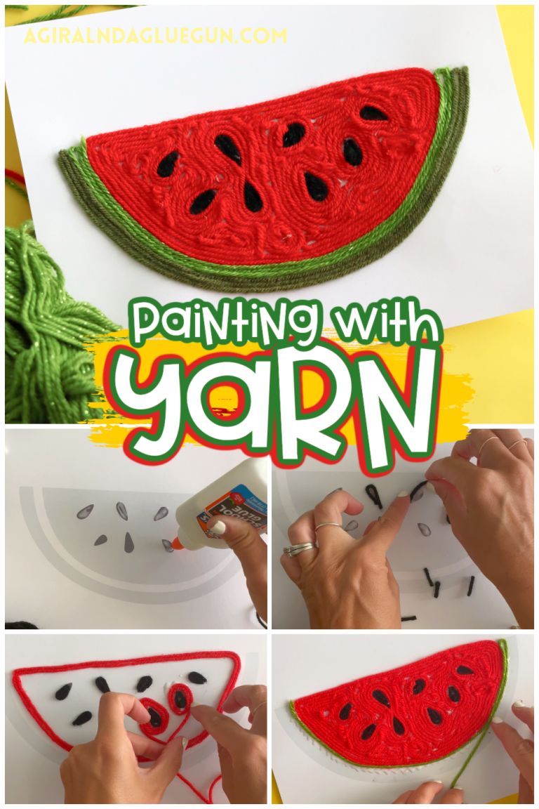 Kid's craft Yarn art - A girl and a glue gun