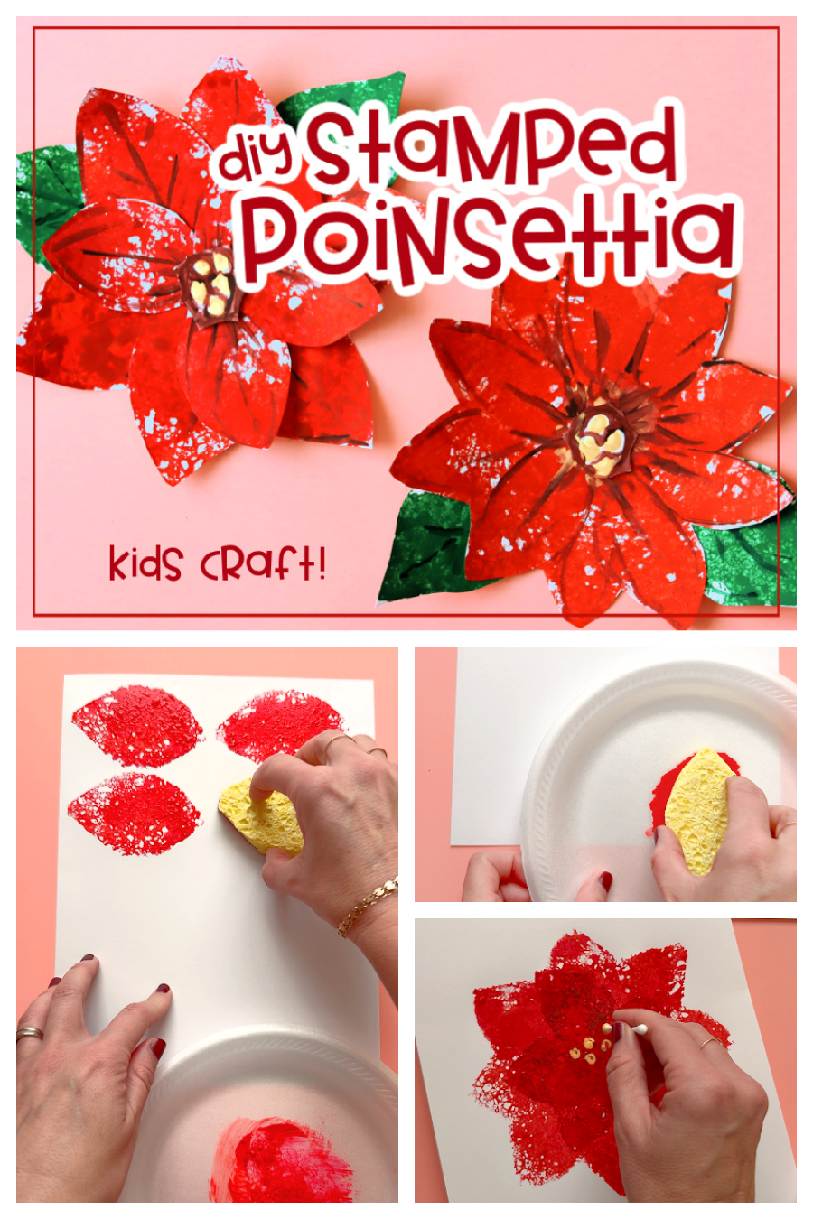 Stamped Poinsettia Craft for Kids - A girl and a glue gun