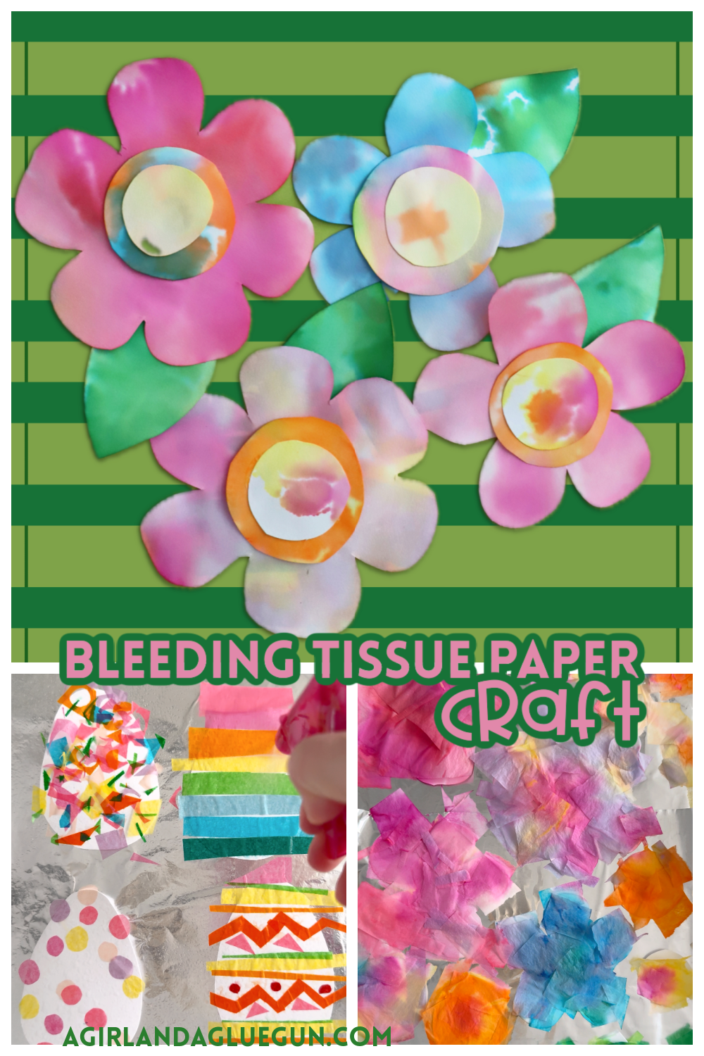 Tissue Paper Spring Craft for Kids - A girl and a glue gun