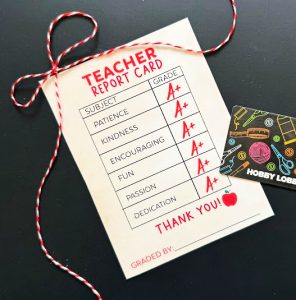 Teacher Appreciation Gift Idea: Printable Report Card Thank You Tag - A ...